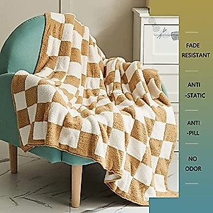 Throw Blankets Barefoot Checkerboard Gingham Warm Cozy Microfiber Reversible for Home Decor Bed Couch-Machine Washable (Burnt Orange,51"x63")