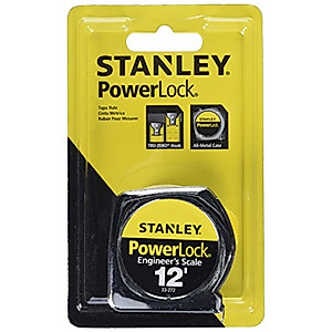 STANLEY PowerLock Tape Measure, Heavy-Duty, Engineer’s Scale with Metal Case, 12-Foot (33-272)