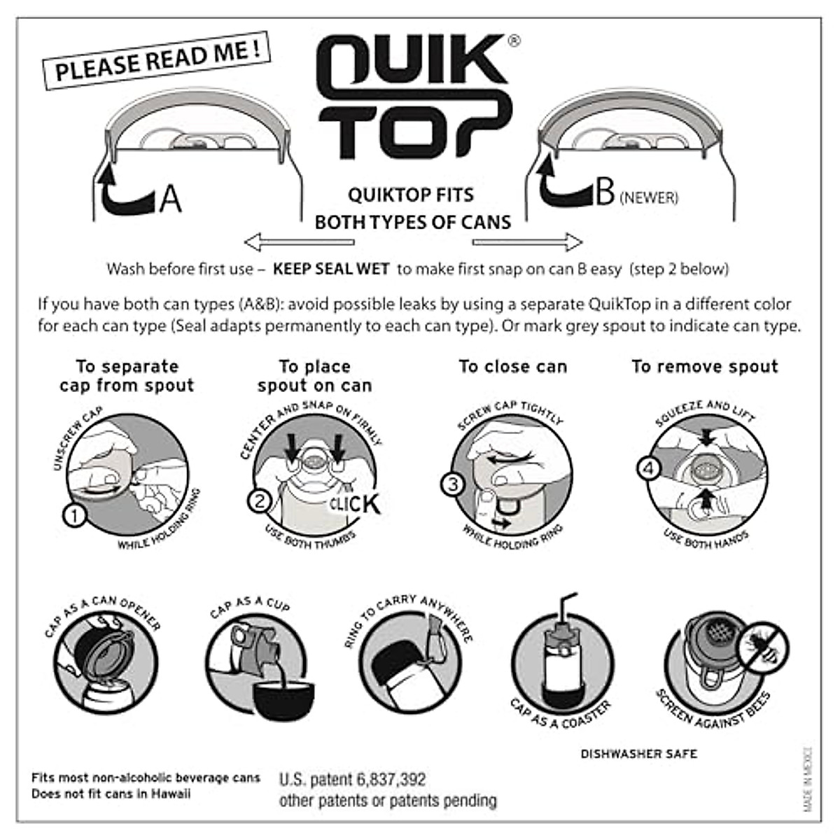 COMPAC HOME Quiktop Can Cap from Compac, Keep Carbonated Drinks Fresh & Fizzy, Turn Cans Into Bottles, Can Cover, Safety Top for Can Drinks, Red/White/Blue - Pack of 3