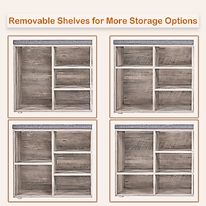 DINZI LVJ Shoe Bench, 9 Cubbies Shoe Organizer for Entryway, Storage Bench with Cushion, Cubby Shoe Rack with Adjustable Shelves for Living Room, Bedroom, Mudroom, Hallway, Greige