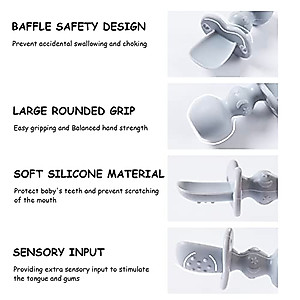 6 Pack Baby Utensils Self Feeding 6+ Months, Silicone Baby Spoons and Forks, Toddler Utensils for Baby Led Weaning, Chewable Utensils First Stage, Pink, Yellow, Grey