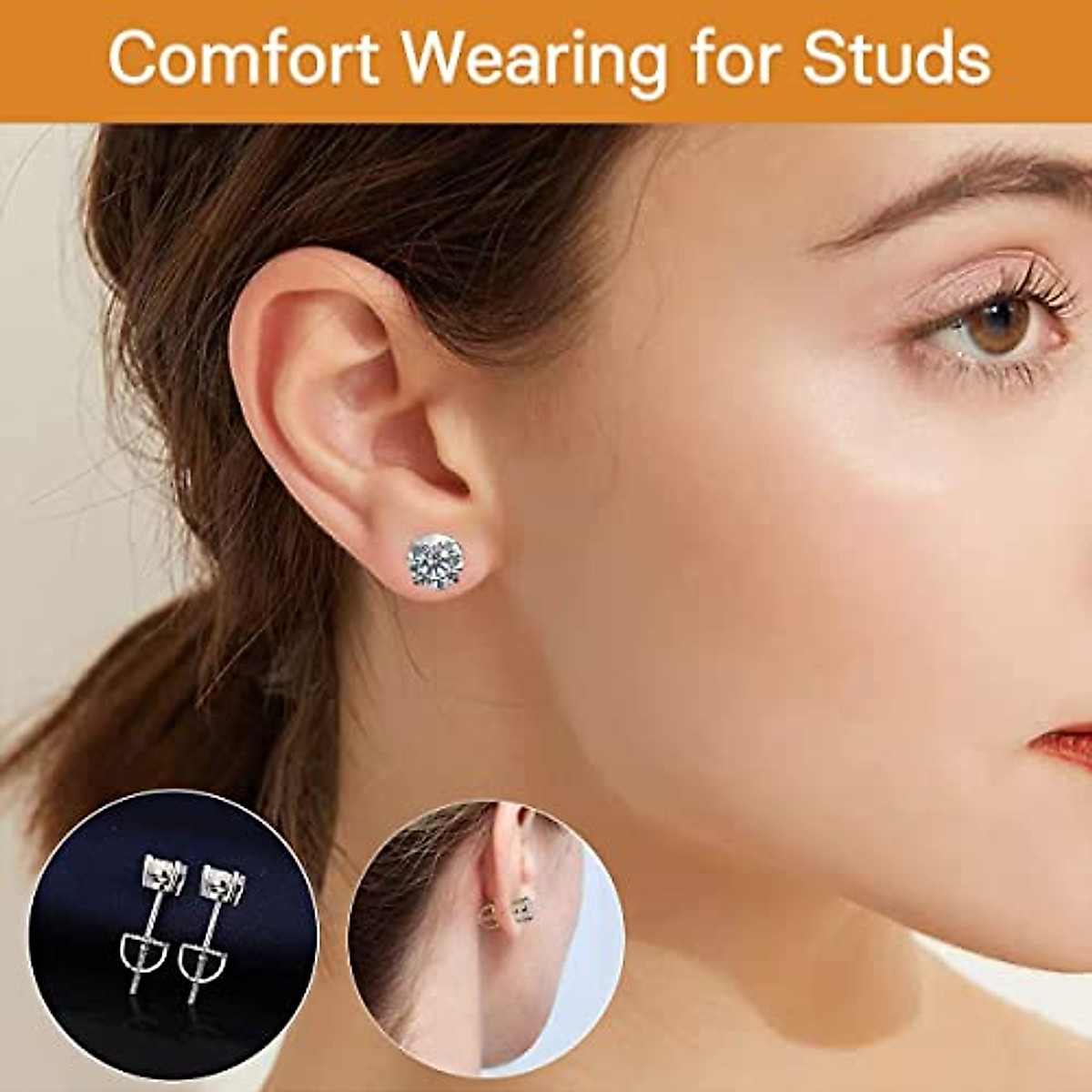 18K White Gold Screw Backs Replacement for Earring Studs - Fit for 0.032" Threaded Post (4 Pairs)