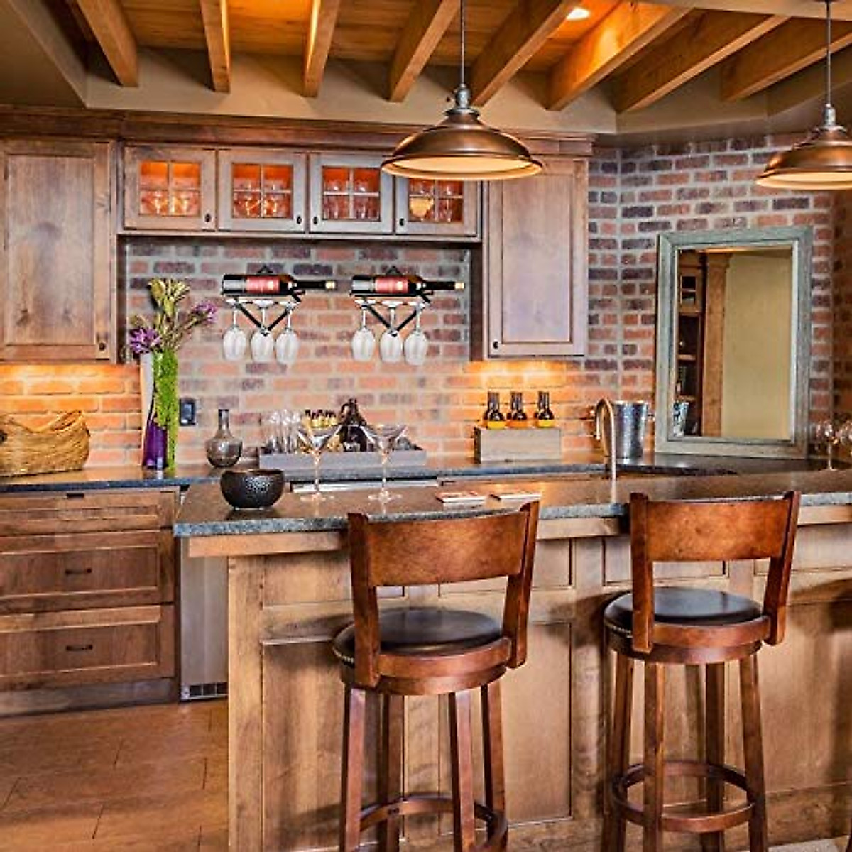 JJDPARTS 2 Pack Wall Mounted Metal Wine Rack, Wine Bottle Rack and Stemware Hanger, Bottle & Glass Holder for Home & Kitchen Display Decor (2 Pack)