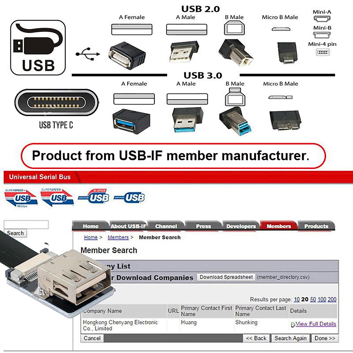 cablecc USB 2.0 Type-A Male to Female Extension Data Flat Slim FPC Cable for FPV & Disk & Scanner & Printer 20CM