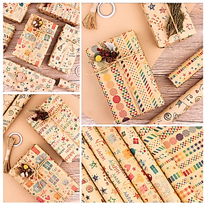 Larcenciel Birthday Wrapping Paper, 6 Sheets Kraft Gift Wrapping Paper, Balloons Cake Happy Birthday Wrapping Paper for Boys, Brown Gift Wraps for All Birthday, Holiday Party-Folded Flat-27.5x19.6inch