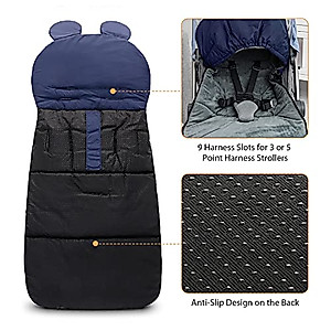 Stroller Bunting Bag for Baby, Infant Bunting Bag Winter Baby Sleeping Bag for Stroller Footmuff Waterproof, Warm Bunting Bag Toddler Sleeping Bag, Outdoor Universal Baby Bunting Bag, Dark Blue