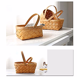 Garneck Wicker Basket with Handle Seagrass Basket,Handmade Rattan Storage Basket Houseware Storage Container Handwoven Straw Seaweed Basket Organizer with Handle Size M