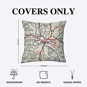 Flagstaff Arizona Map Outdoor Pillowcase Sweet Home Accent Waterproof Pillowcase Abstract Decorative Cushion Cases Home Decor for Patio Funiture Garden 18x18in
