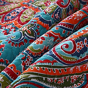 NEWLAKE Cotton Bedspread Quilt Sets-Reversible Patchwork Coverlet Set, European Gorgeous Floral Pattern, Queen Size