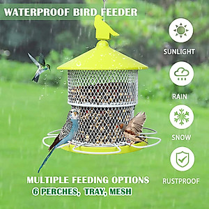 Metal Bird Feeder Clearance,Hanging Bird Feeders for Outside Wild Birds, Squirrel Poorf, Heavy Duty,6 Perches, 4 lbs Capacity for Cardinals, Finches, Blue Jays-Silver Green