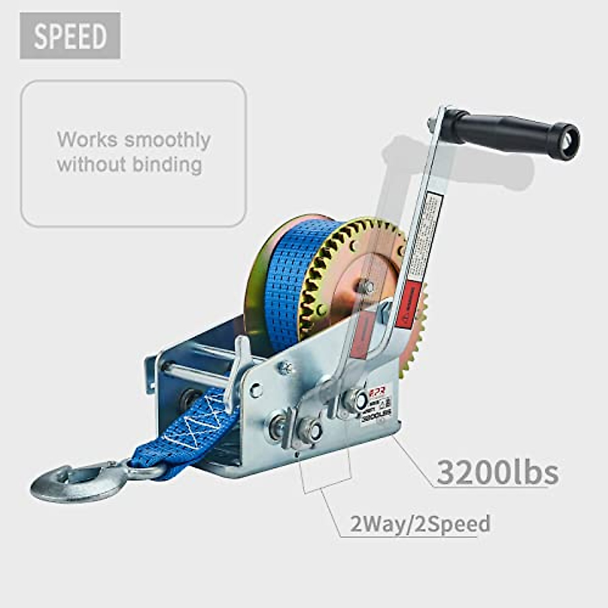 OPENROAD Boat Winch 3200lbs Hand Winch, with 32ft Blue Strap and 2 Speed switchable, for Boat Trailer Towing Winch……