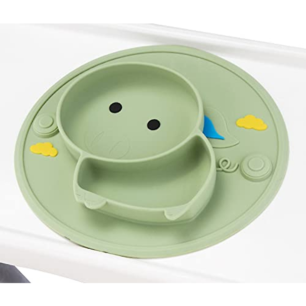 Baby Divided Plate Placemat Silicone- Portable Non Slip Child Feeding Suction Plate for Children Babies and Kids BPA Free Baby Dinner Plate Microwave Dishwasher Safe (Endive)