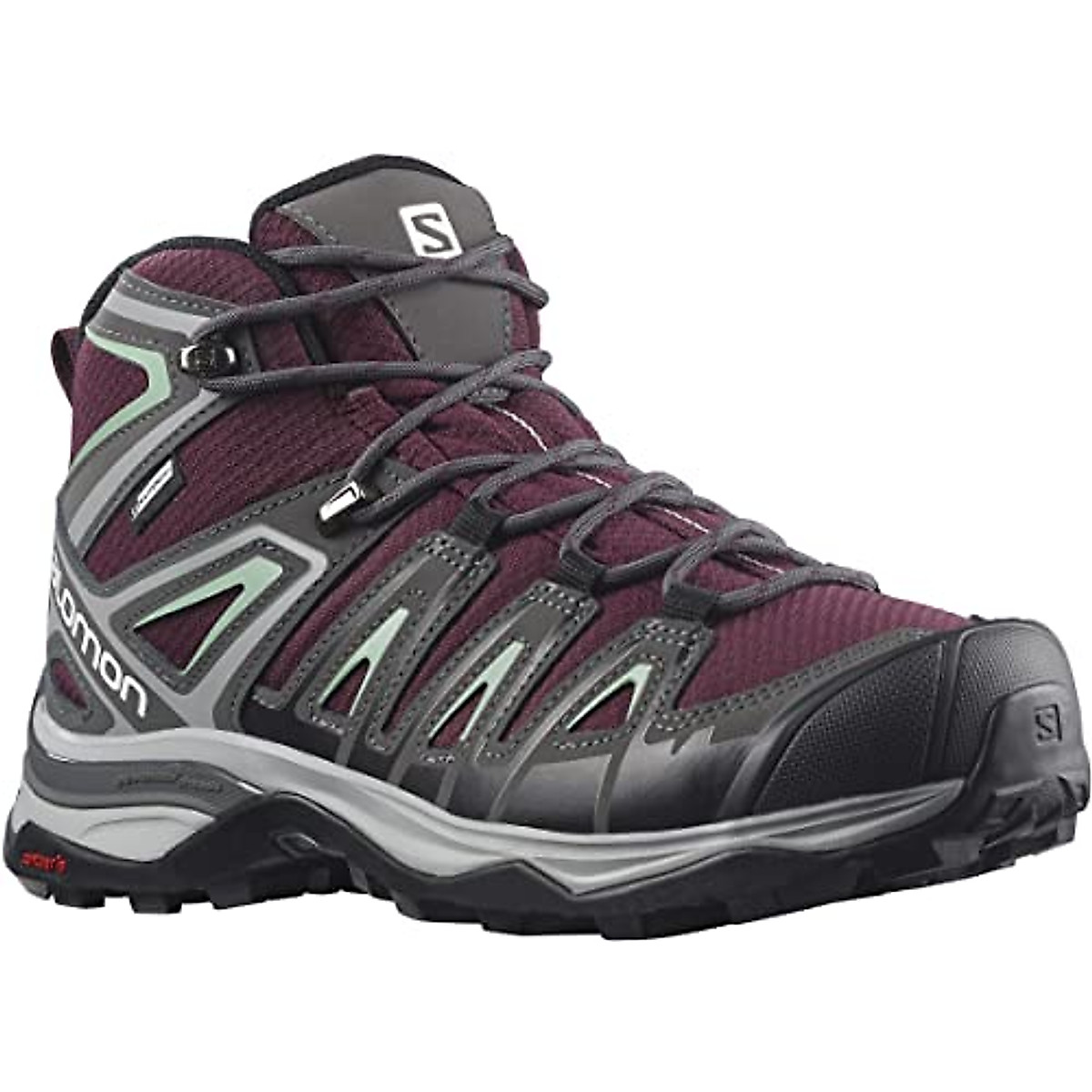 Salomon X Ultra Pioneer MID CLIMASALOMON Waterproof Hiking Boots for Women Trail Running Shoe, Wine Tasting/Magnet/Granite Green, 7.5