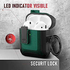 Maxjoy for Airpods Case Cover for AirPod 2 & 1,Military Armor Series Full-Body AirPod 2nd Generation Case,Secure Lock Protective Case for Apple AirPod,Wireless AirPod Cases for Men Women (Green)