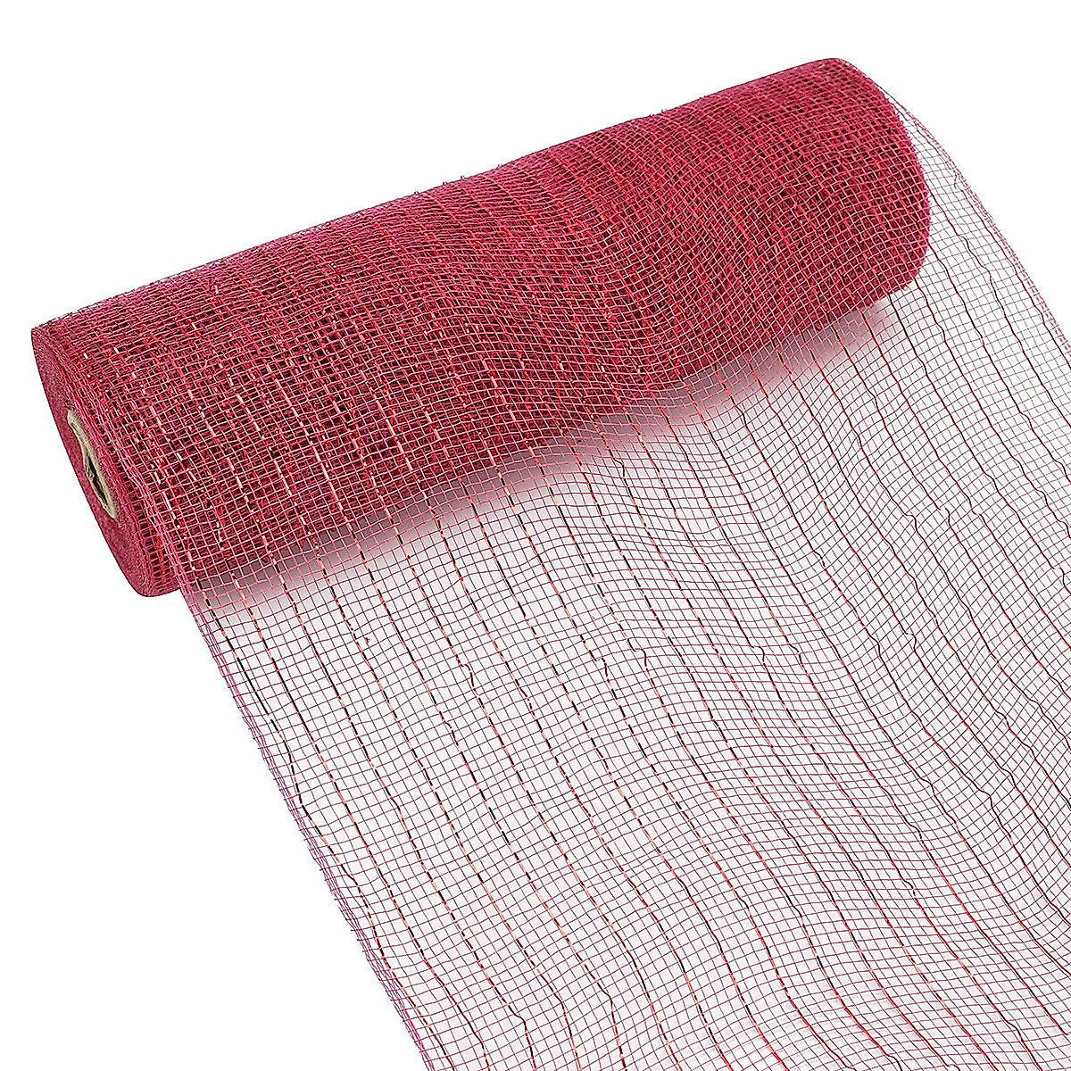 MEEDEE Burgundy Deco Mesh 10 Inch Burgundy Mesh Metallic Mesh Ribbon for Christmas Tree Maroon Deco Mesh Basic Mesh Ribbon for Wreaths Garland Staircase Mailbox Swag Centerpiece Decorating (30 Feet)
