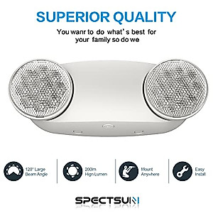 SPECTSUN Emergency Light White, Commercial Emergency Light with Battery Backup, Emergency Lighting Fixture/Emergency Light Combo/Emergency Sign Light//Emergency Light Home - 6 Pack (Round Head)