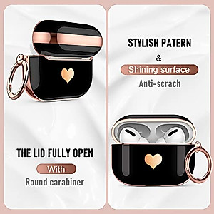 Maxjoy Airpods Pro case Cover,Cute Electroplating with Gold Heart Pattern with Lanyard Shockproof Cover for Girls Woman Airpods Pro case-Black