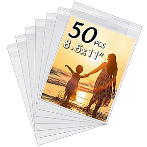 Somime 50 Pack Acid-Free Crystal Clear Sleeves Storage Bags for 8.5x11 Art Prints/Pictures/Photos/Framing Mat Mattes (Bag Size: 9"x11 3/7")