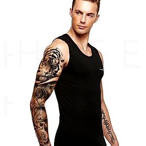 Yazhiji Extra Large Temporary Tattoos 8 Sheets Full Arm Fake Tattoos and 8 Sheets Half Arm Tattoo Stickers for Men and Women (22.83"X7.1")