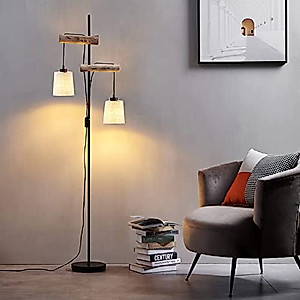 Floor Lamps for Living Room,Farmhouse Industrial Floor Lamps,68 Inch 2 Lights Wood Standing Lamp,Sturdy Base Tall Vintage Pole Light, Metal Black Floor Lamps Bedroom Office Rustic Home (Brown)