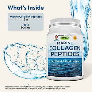 ANDREW LESSMAN Marine Collagen Peptides Powder and MSM 60 Servings - Supports Radiant Smooth Soft Skin, Comfortable Joints. Pure. Super Soluble No Fishy Flavor No Additives Non-GMO