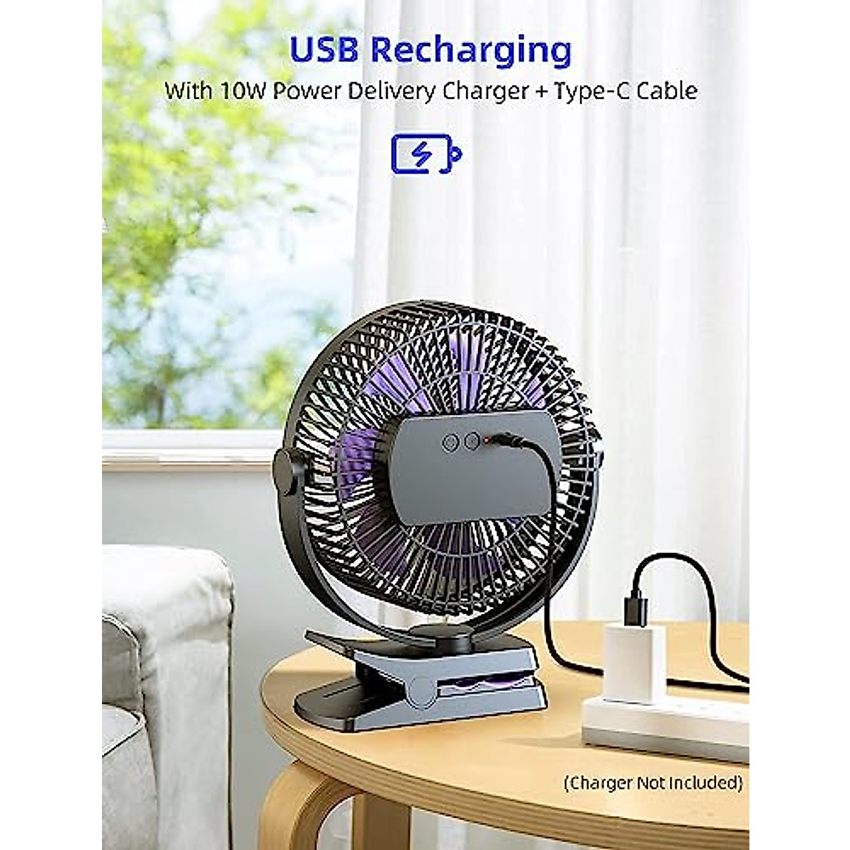 Airbition 10000mAh 8-Inch Clip on Fan Rechargeable, Battery Operated Powered USB Clamp Fan Portable for Golf Cart RV Car Travel Camping Tent Workout Treadmill Personal Bed Desk