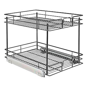 JAJADAH 2-Tier Cabinet Pull Out Shelves, Pull Out Cabinet Organizer, Kitchen Cabinet Organizer for Bathroom/Laundry Room & Kitchen (13.5" X 21.5" - Gray)