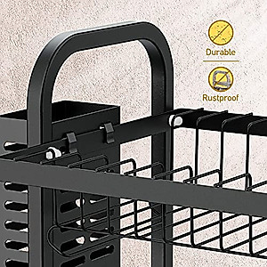 Swedecor Dish Drying Rack for Kitchen - 2 Tier Rust-Resistant Dish Rack Small Dish Drainer with Drainboard Tray, Cup Holder and Utensil Holder for Kitchen Countertop Saving Space, Black