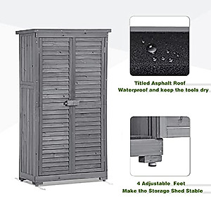 Merax Wooden Garden Shed 3-Tier Patio Storage Cabinet Outdoor Organizer Wooden Lockers with Fir Wood (Gray Wood Color -Shutter Design)