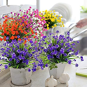 Grunyia Artificial Flowers, 20 Bundles Outdoor Fake Flowers for Decoration UV Resistant Faux Plastic Plants Garden Porch Window Box Décor (Blue)