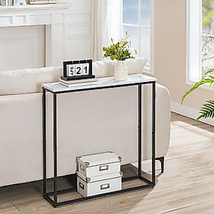HOOBRO 29.5-Inch Narrow Console Table, Small Sofa Table, Entryway Slim Side Display for Hallway, Bedroom, Living Room, Foyer, Marble and Black BM76XG01