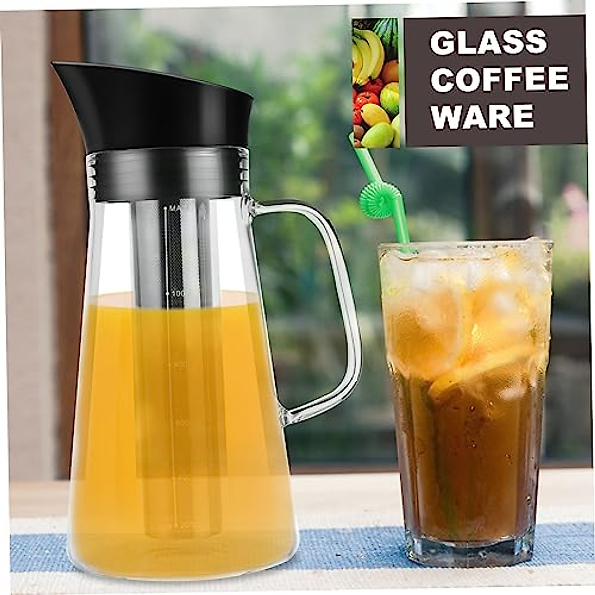 CIYODO 1pc Filter Jug Loose Tea Teapot Clear Kettle Iced Tea Maker Coffee Kettle Espresso Coffee Maker Machine Coffee Pot with Filter Large Teapot Beverage Milk Tea Kettle Stainless Steel