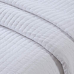 Madison Park Keaton Quilt Set-Casual Channel Stitching Design All Season, Lightweight Coverlet Bedspread Bedding, Shams, Twin/Twin XL(68"x90"), Stripe White, 2 Piece