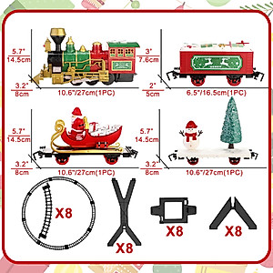 Deekin Christmas Train Set Under the Christmas Tree, Electric Xmas Train Toy for Kids Gift, Christmas Train Elevated with Locomotive Santa Claus Snowman Christmas Tree for Holiday Christmas Decoration