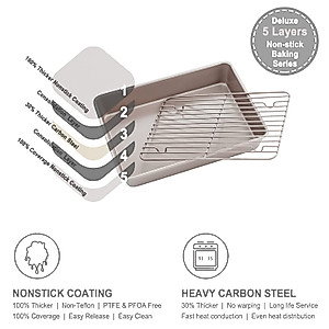 CHEFMADE Roasting Pan with Rack, 13-Inch Non-Stick Rectangular Deep Dish Oven-BBQ Bakeware for Oven Baking 9" x 13" x 2.4" (Champagne Gold)