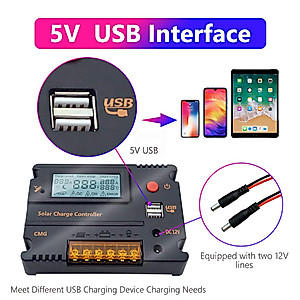 Fuhuihe 20A 12V 24V Solar Charge Controller Auto Switch LCD Intelligent Panel Battery Regulator Charge Controller Overload Protection Temperature Compensation