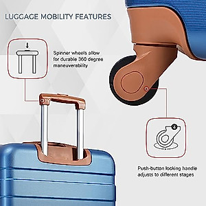 Merax 3 Piece Expandable ABS Hardshell Luggage Sets Spinner Wheel Suitcase TSA Lock Suit Case, Navy/Brown, 20/24/28 Inch