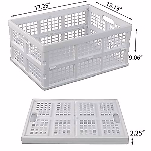 Sosody 34 L Large Collapsible Plastic Storage Crates, Folding Storage Baskets Stackable, White, 4 Packs