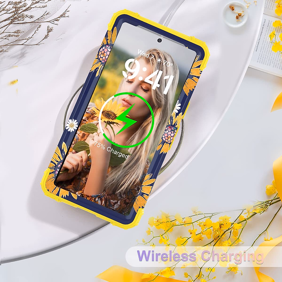 Fingic Pixel 7 Pro Case, Heavy Duty Protection, Sunflower Design, Yellow, for Google Pixel 7 Pro