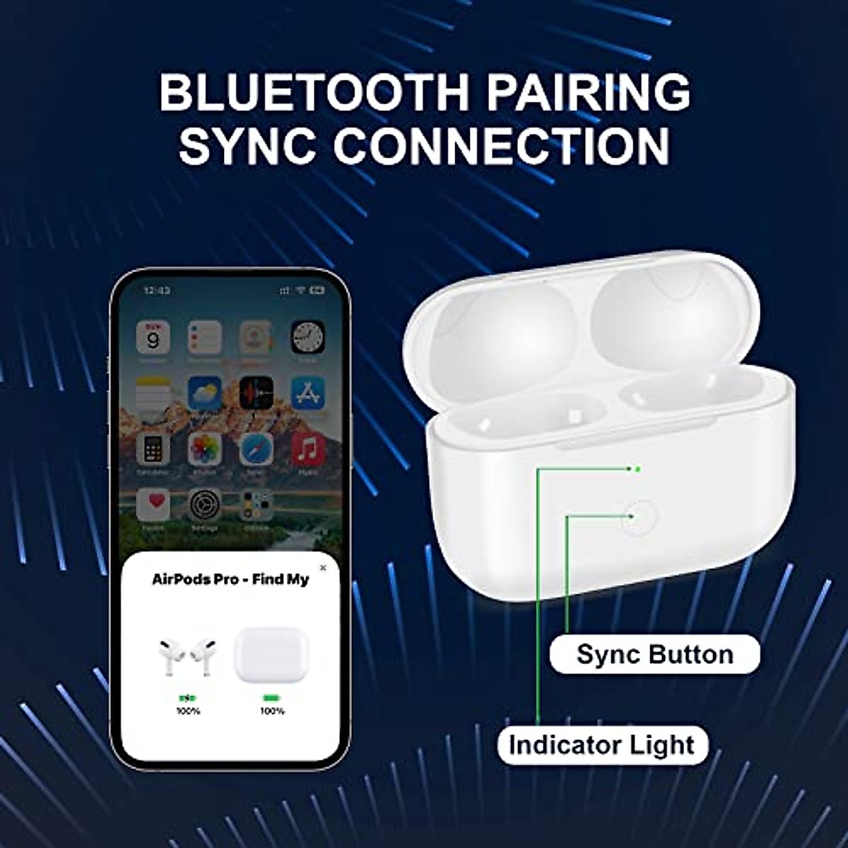 Upgraded Replacement Wireless Charging Case Compatible with Airpods Pro 1/2,Upgraded Airpods Pro Charger Case with Bluetooth Pairing Sync Button,Built in 660mAh Battery,No Earbuds