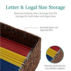 Best Choice Products Vertical Rolling File Cabinet, Multipurpose Portable Water Hyacinth Basket Organizer for Home Office, Workspace w/Rubberwood Frame, Metal Sliders, Locking Caster Wheels - Mocha