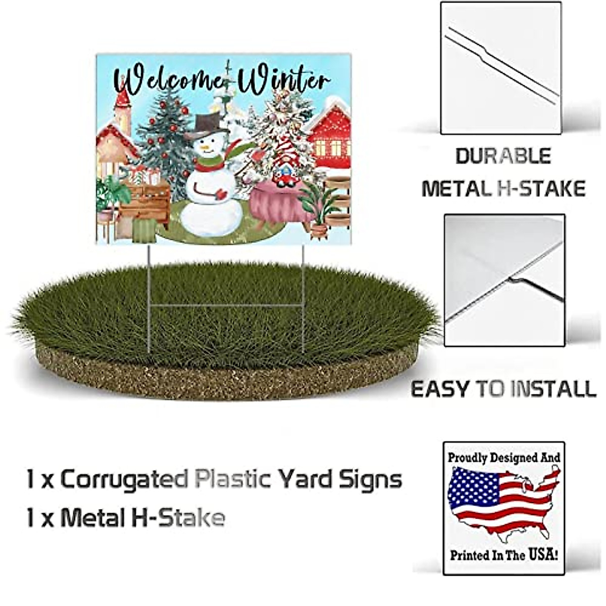 Lawn Garden Sign Christmas Welcome Winter Snowman Lawn Signs with H Stakes Motivational Quotes Happy New Year for Garage Sales Rent Open House Construction 12"x18"