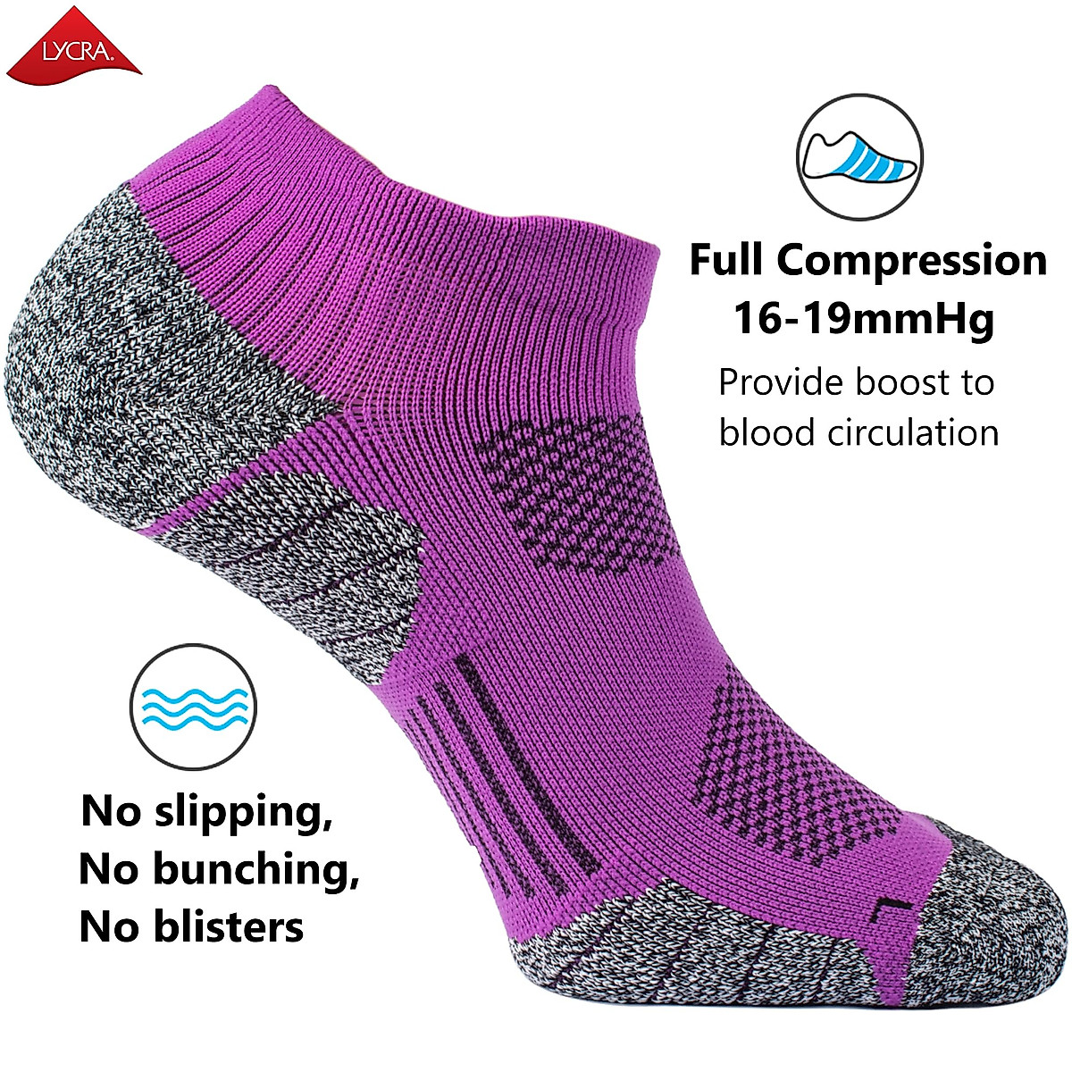 CWVLC Unisex Cushioned Compression Athletic Ankle Socks Multipack, 3-pairs Purple, M (7.5-10 W US/ 6-8.5 M US)