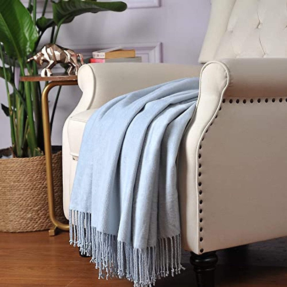 CUDDLE DREAMS Exclusive Mulberry Silk Throw Blanket with Fringe, Naturally Soft, Breathable (Ice Blue)