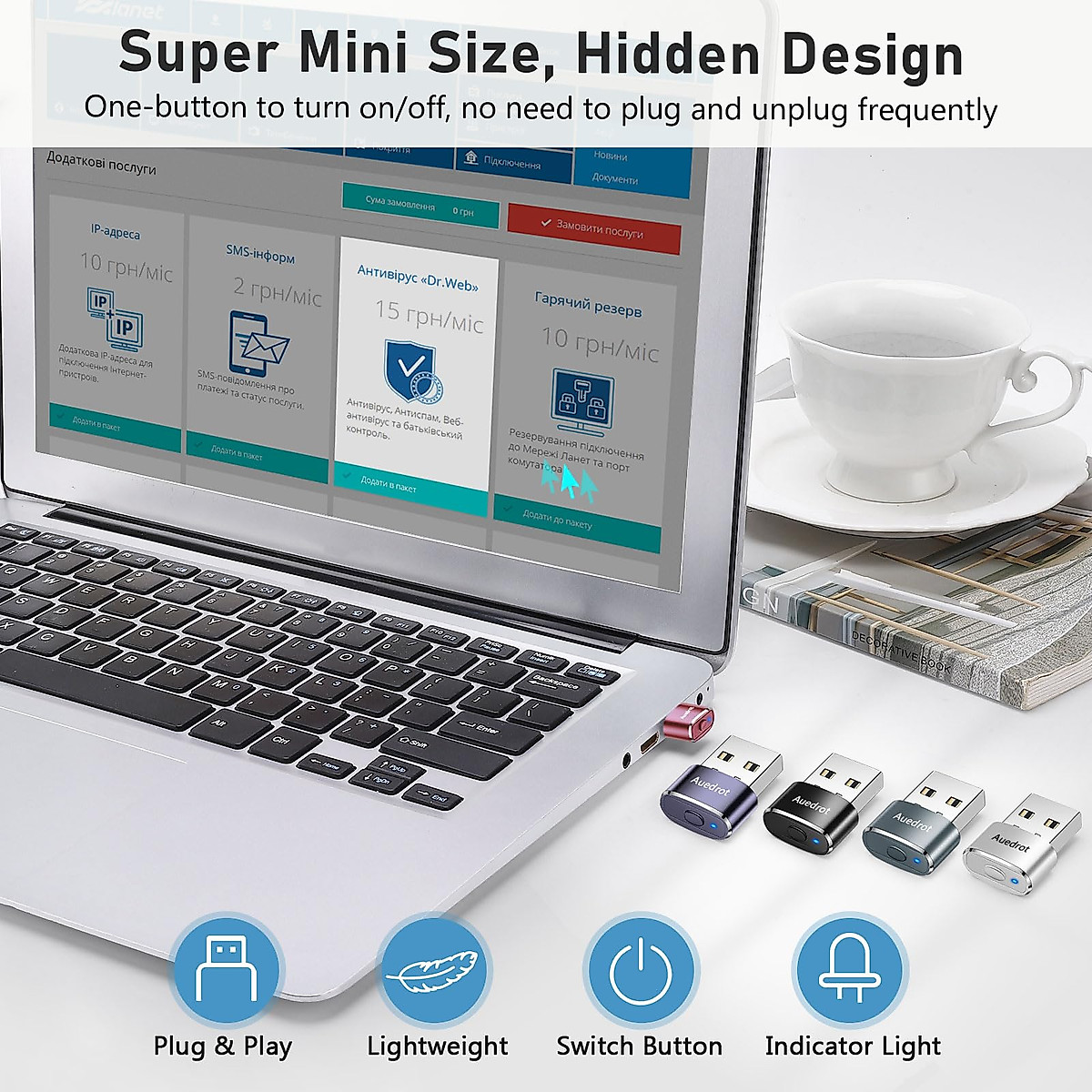 Mouse Jiggler Undetectable Metal USB Mouse Mover with Switch Button, Automatic Mouse Shaker with 2 Jiggle Modes, Driver-Free, Plug & Play, Keep Computer/Laptop Awake, with USB-C Adapter, Rose Gold