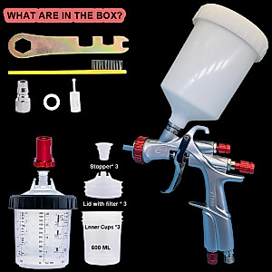 DAXINYANG R500 LVLP Spray Gun with 600 ml Mixing Cup&Adapter, YT-160 Paint Gun Automotive,1.3 mm Car Paint Gun Sprayer,Paint Gun for House Painting, Car, Furniture, Varnish & Top Coat