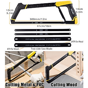 DOWELL Hacksaw Frame Set Heavy Duty Handsaw 12-inch 10-inch 6-inch Mini Hacksaw Hand Saw 8 Extra Blades Multi-function for Metal Wood PVC Pipes