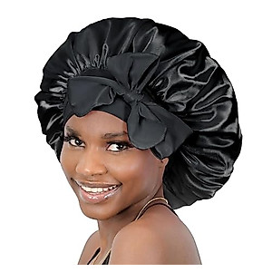 BONNET QUEEN Silk Bonnet for Sleeping Women Satin Bonnet Hair Bonnet night sleep cap scarf wrap for curly hair With Tie Band Black