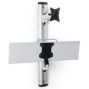 Displays2go Adjustable Monitor Display for Wall Mounting, Adjustable Height, Aluminum Build – Silver, White (VMSSWWM27)