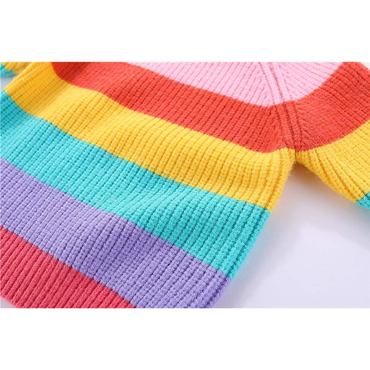 Mud Kingdom Fall Tops Baby Boys Girls Rainbow Stripes Ribbed Knit Color Block Long Sleeve Sweater Pink 12-18 Months